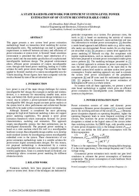 Pdf A State Based Framework For Efficient System Level Power Estimation Of Of Costum