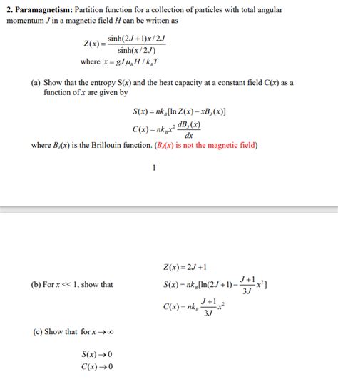 Solved 2 Paramagnetism Partition Function For A Collection