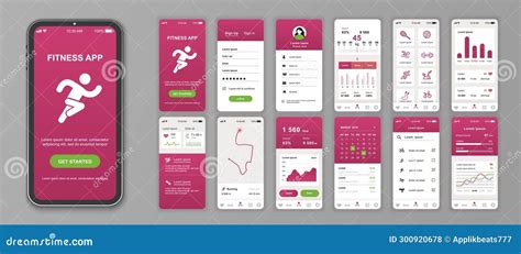 Fitness Mobile App Interface Screens Template Set Online Account