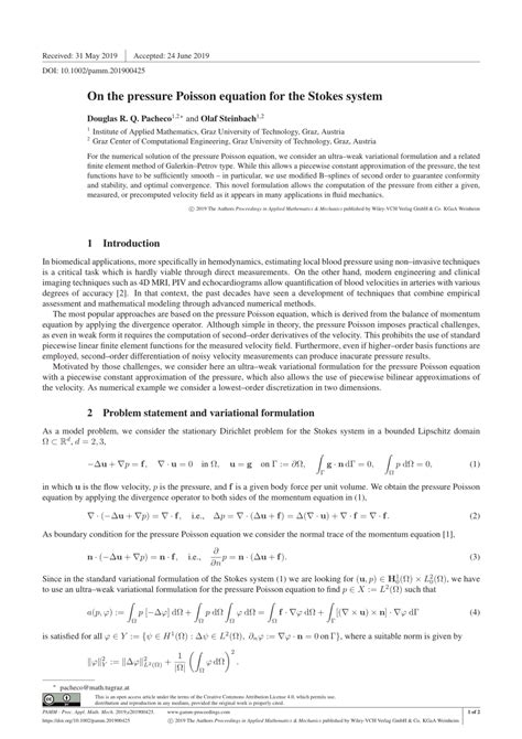 Pdf On The Pressure Poisson Equation For The Stokes System