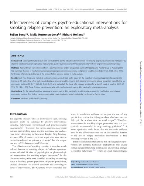 Pdf Effectiveness Of Complex Psycho Educational Interventions For Smoking Relapse Prevention