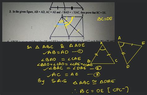 3 In The Given Figure AB AD AC AE And BAD EAC Then Prove That BC DE