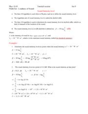 Physics L Problem Set Phys L Ninth Set Loudness Of Sound Tutorial Session Set Sound