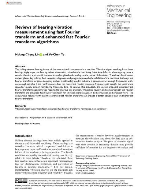 Pdf Reviews Of Bearing Vibration Measurement Using Fast Fourier