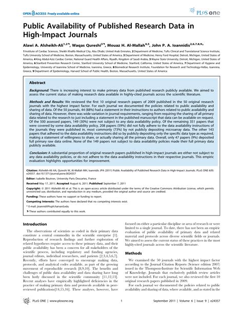 Pdf Public Availability Of Published Research Data In High Impact Journals