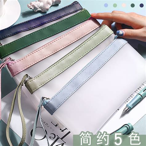 简繁透明笔袋ins日系小众潮少女简约大学生用大容量文具袋铅笔袋初中生高中生考试高颜值盐系网红韩国文具盒虎窝淘