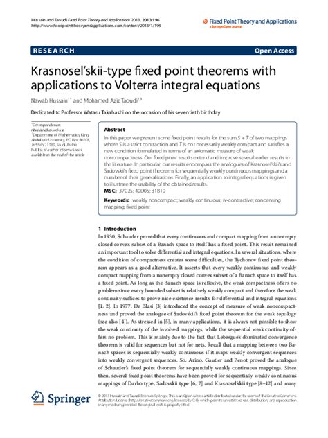 Pdf Krasnoselskii Type Fixed Point Theorems With Applications To Volterra Integral Equations