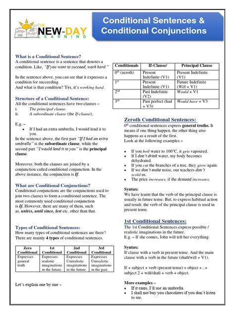 Conditional Sentence And Conditional Conjunctions Pdf Verb Clause