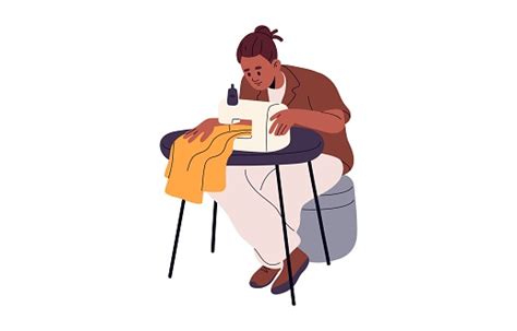 재봉틀에서 재단사 섬유로 바느질 남자 양장점에서 일하고 만들고 옷 의복 수제 의류를 만듭니다 흰색 배경에 격리된 평면 벡터 그림 바느질하기에 대한 스톡 벡터 아트 및 기타