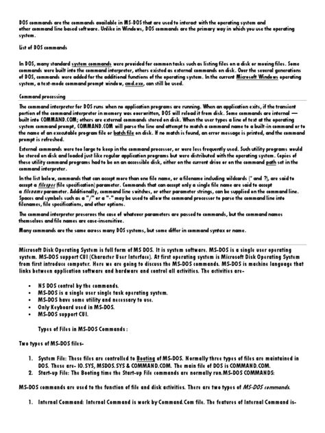 Dos Commands Command Line Interface Computer File