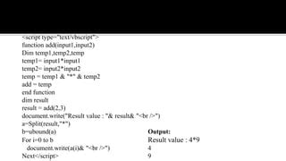 Procedures Subprocedure Type Checking Functions In Vbscript Ppt