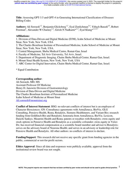 Pdf Assessing Gpt 35 And Gpt 4 In Generating International Classification Of Diseases Billing