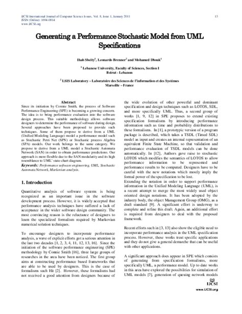 Pdf Generating A Performance Stochastic Model From Uml Specifications