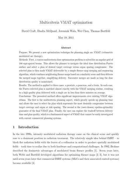 Multicriteria Vmat Optimization Pdf Radiation Therapy