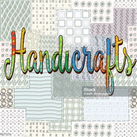 비의 패치워크에서 수 제 손으로 잡종 직물의 수 놓은 조각 재미 있는 공예품 카펫에 대 한 주부에 대 한 가정 생활에 대한 스톡 벡터 아트 및 기타 이미지 Istock