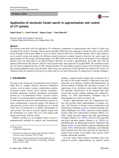 Pdf Application Of Stochastic Fractal Search In Approximation And Control Of Lti Systems