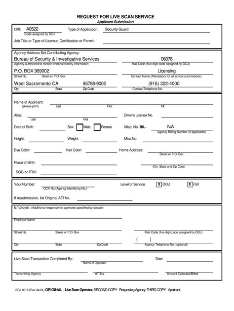 Security Guard Live Scan Form 2020 Fill And Sign Printable Template