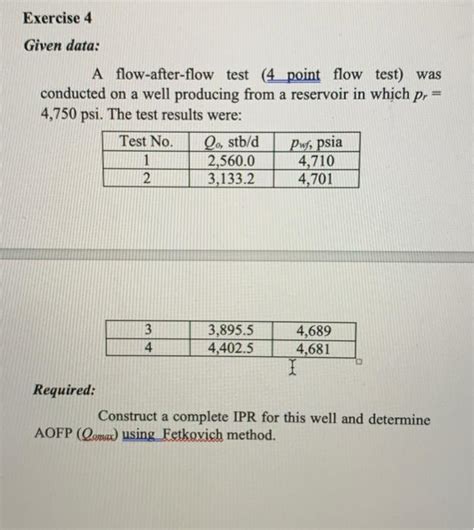 Solved Exercise Given Data A Flow After Flow Test Chegg