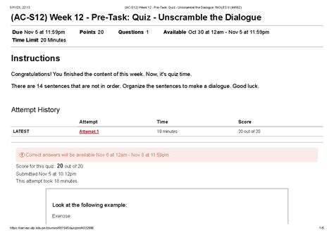 AC S Week Pre Task Quiz Unscramble The Dialogue Ingles II AC S Week
