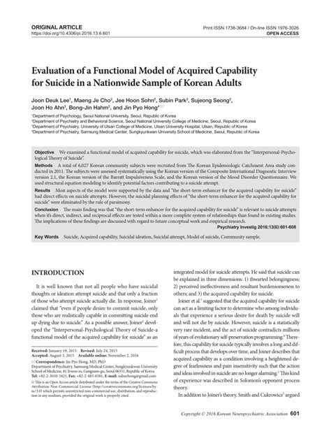Pdf Evaluation Of A Functional Model Of Acquired Capability For Suicide In A Nationwide Sample