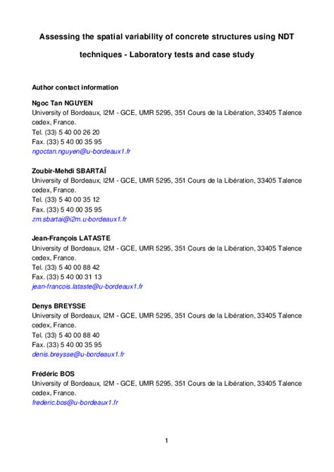 Pdf Assessing The Spatial Variability Of Concrete Structures Using Ndt Techniques Laboratory