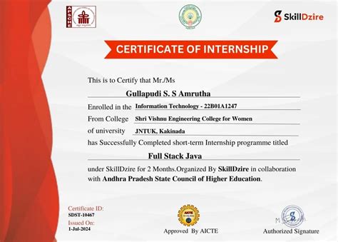 Amrutha Gullapudi On Linkedin Fullstackjava Javadevelopment Internship Skilldzire