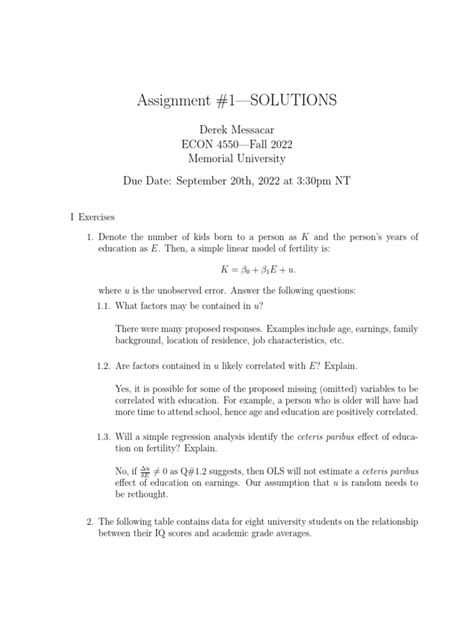 Assignment 1 Solutions Pdf Regression Analysis Linear Regression