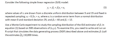 consider the following simple linear regression slr