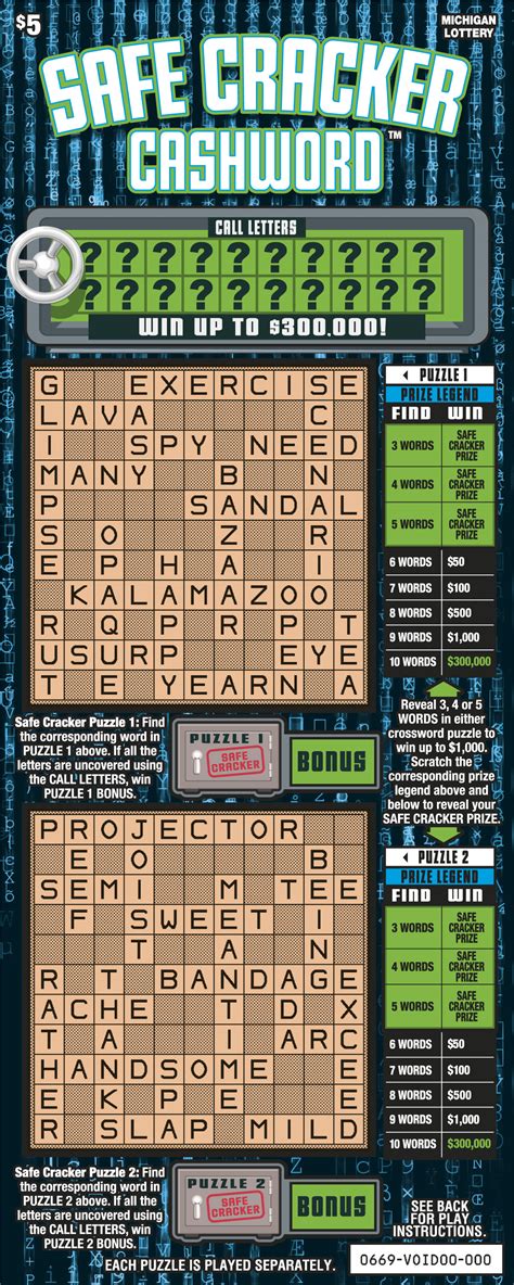 Safe Cracker Cashword In Store Instant Game Michigan Lottery