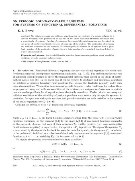 On Periodic Boundary Value Problems For Systems Of Functional Differential Equations Request Pdf