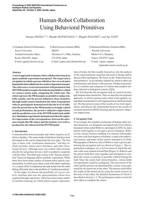 Pdf Human Robot Collaboration Using Behavioral Primitives