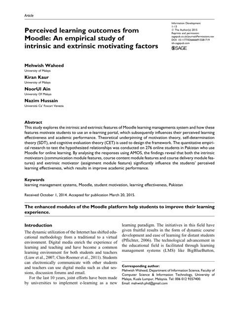 Pdf Perceived Learning Outcomes From Moodle