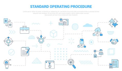 Sop 표준 운영 절차 개념 아이콘 세트 템플릿 배너 현대 블루 색상 스타일 프로젝트 관리에 대한 스톡 벡터 아트 및 기타