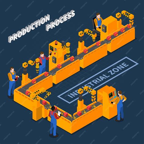 생산 공정 아이소 메트릭 그림 무료 벡터