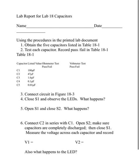 Solved Lab Report For Lab 18 Capacitors Name Date Using The Chegg Com