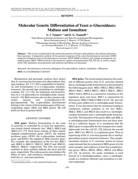 Pdf Molecular Genetic Differentiation Of Yeast α Glucosidases Maltase And Isomaltase