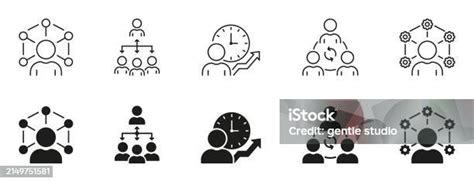 팀워크 비즈니스 라인과 실루엣 아이콘 세트 프로젝트 관리 블랙 픽토그램 조직 전략 심볼 컬렉션 팀 훈련 표시 고립된 벡터 삽화 개발에 대한 스톡 벡터 아트 및 기타 이미지