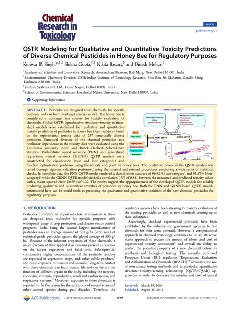 Pdf Qstr Modeling For Qualitative And Quantitative Toxicity