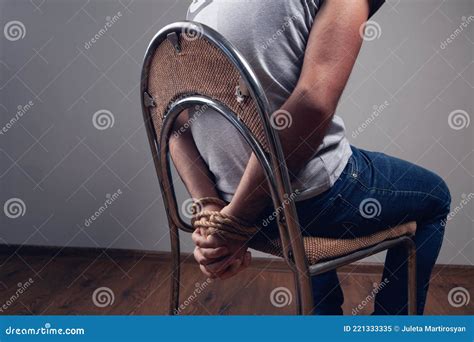 A Man Is Tied On A Table With A Rope Stock Image Image Of Concept