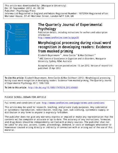 Pdf Morphological Processing During Visual Word Recognition In Developing Readers Evidence
