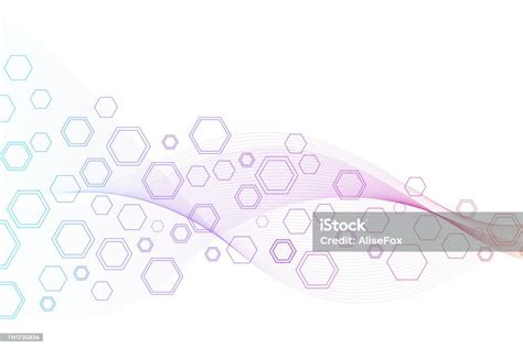 파도와 추상 육각형 배경입니다 육각 분자 구조 과학 스타일의 미래 지향적 인 기술 배경 디자인을 위한 그래픽 Hex 배경 벡터 일러스트 0명에 대한 스톡 벡터 아트 및 기타