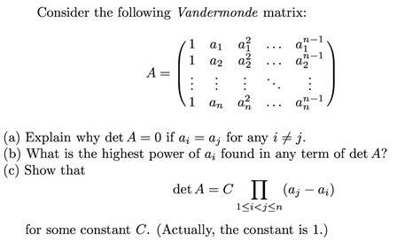 solved consider the following vandermonde matrix 2 2 m 2 i