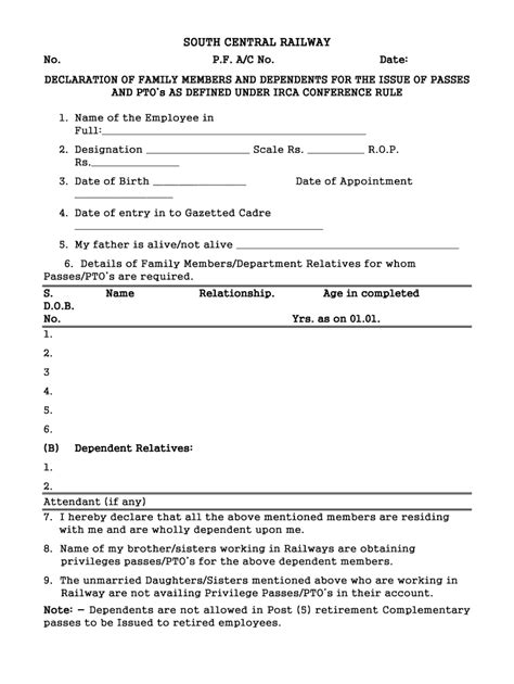 Fillable Online Family Declaration Form Railway Fax Email Print PdfFiller