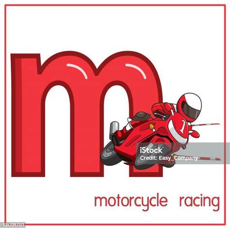 어린이 학습 연습 Abc에 대한 알파벳 문자 M 소문자와 오토바이 경주의 벡터 그림 Championship에 대한 스톡 벡터 아트 및 기타 이미지 Championship