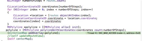 Iphone Adding Mkpolyline Overlay To Mkmapview Crashes Application