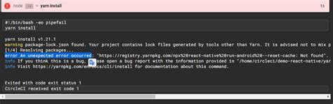error an unexpected error occurred · issue 22 · circleci public circleci demo react native · github