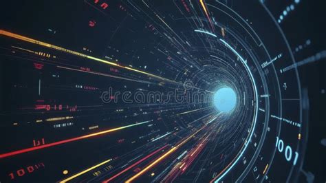 Futuristic Digital Tunnel With Vibrant Lines And Binary Code Stock Image Image Of Cyberpunk