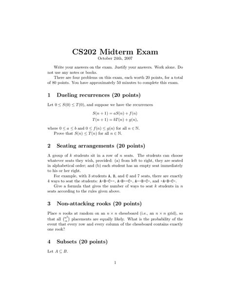 Cs202 Midterm Exam Dueling Recurrences Seating Arrangements And