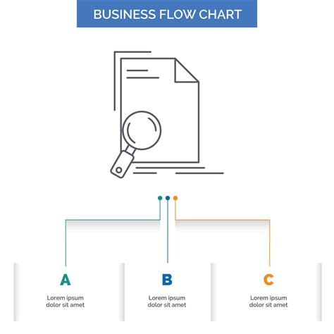 Analysis Document File Find Page Business Flow Chart Design With 3 Steps Line Icon For