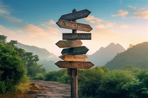 Premium Photo Photo Of A Rustic Wooden Signpost With Directional Arrows Generative Ai